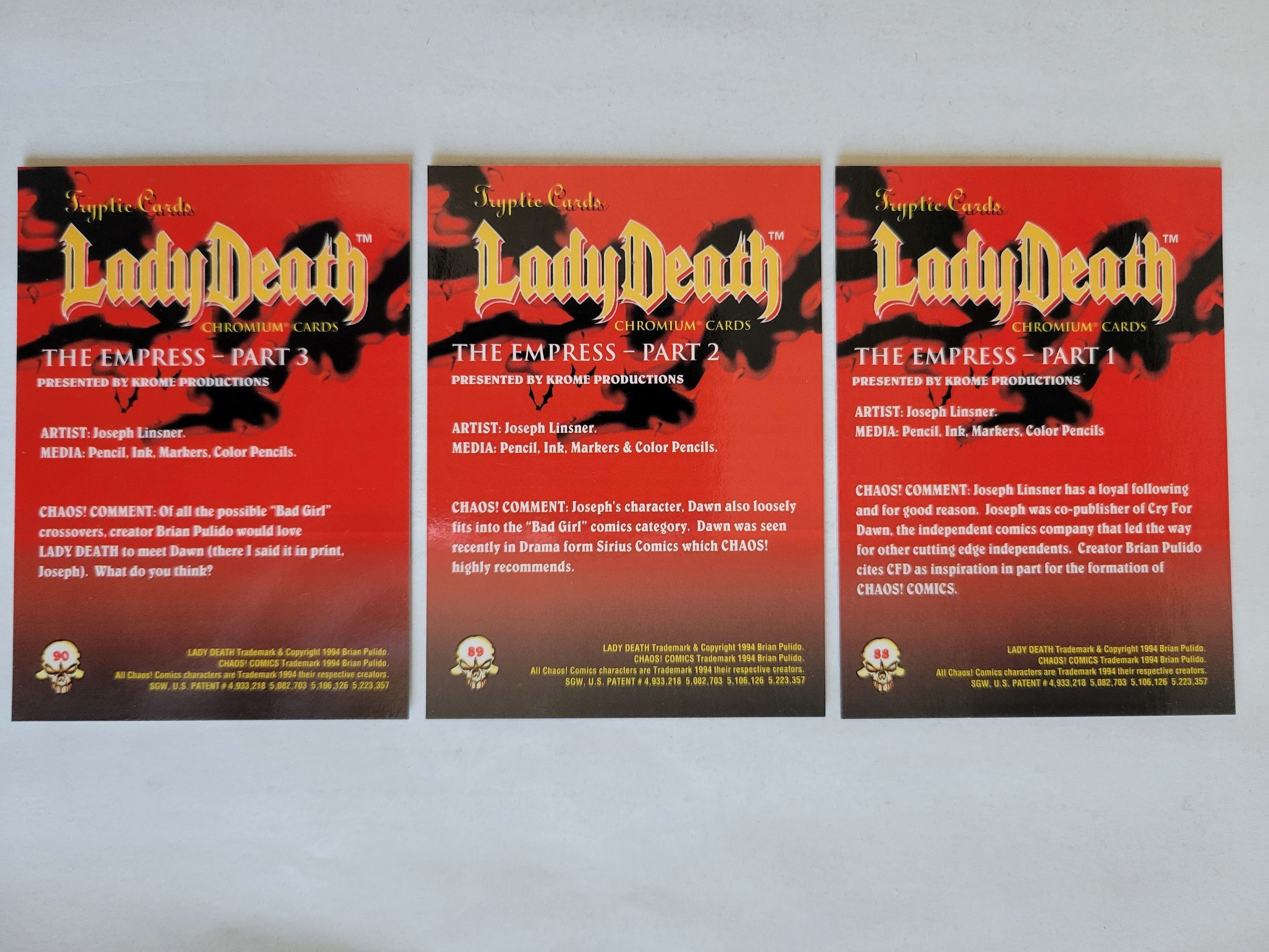 Lady Death The Empress 1, 2, and 3 Chaos Cards (1994) | Comic ...