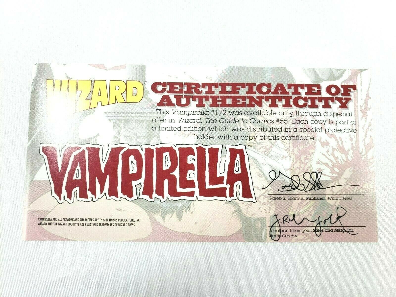 Vengeance of VAMPIRELLA Wizard 1/2 Edition with COA Harris Comics 1995 ...