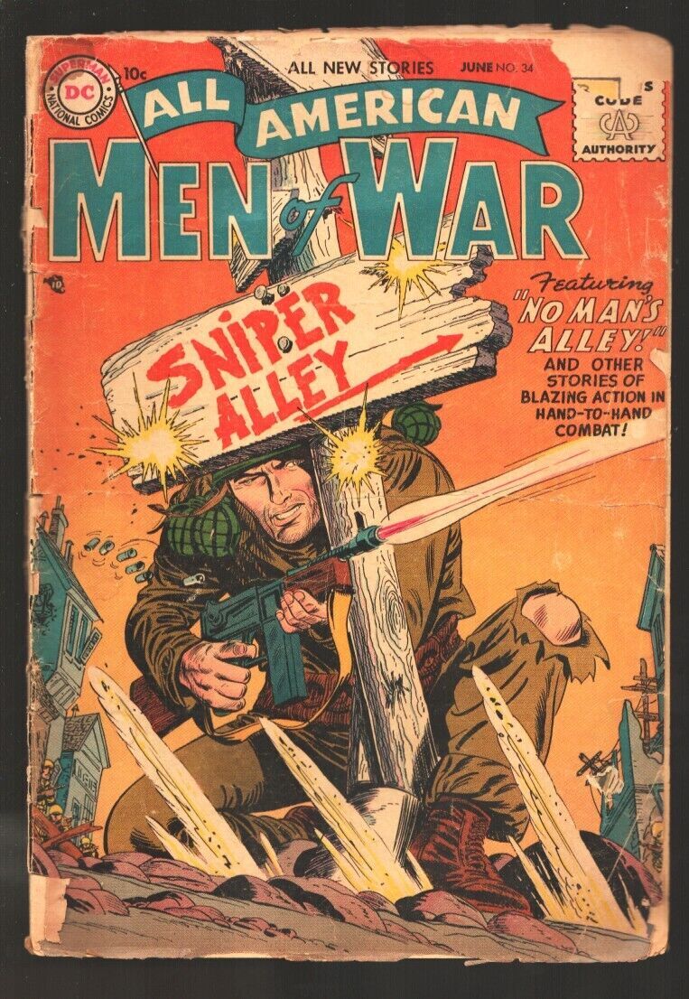 All American Men Of War #34 1956-DC-"Sniper Alley" cover art-Joe Kubert ...