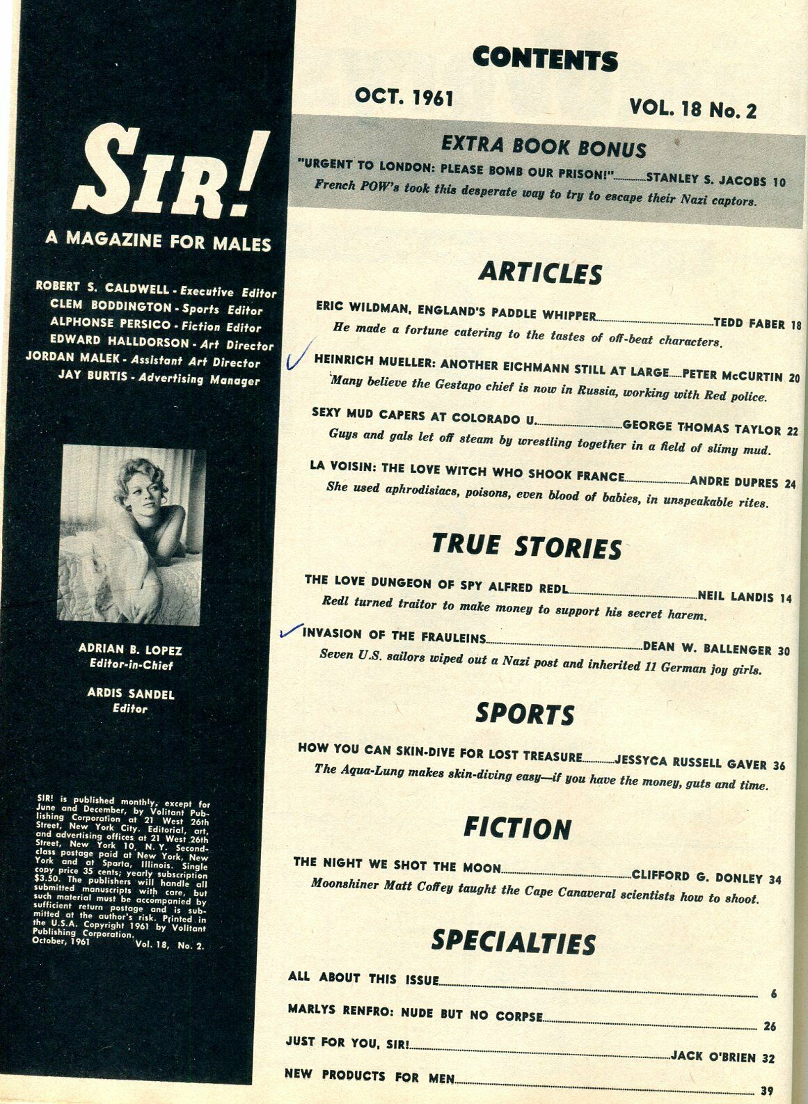 Sir! Magazine October 1961- Heinrich Mueller- Whipping- Marlys Renfro ...