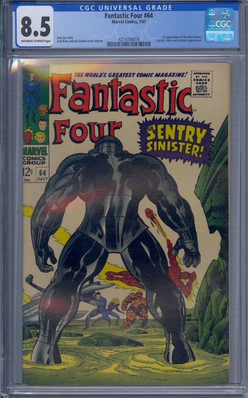 Fantastic Four #64 CGC 8.5 1st Kree Sentry Crystal Triton Lockjaw 6019 | Comic Books - Silver ...