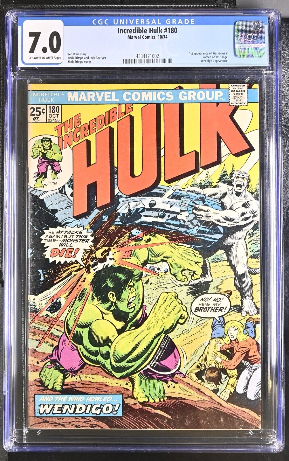 Incredible Hulk #180 CGC 7.0 1974 Marvel Comics 1st Appearance Of ...