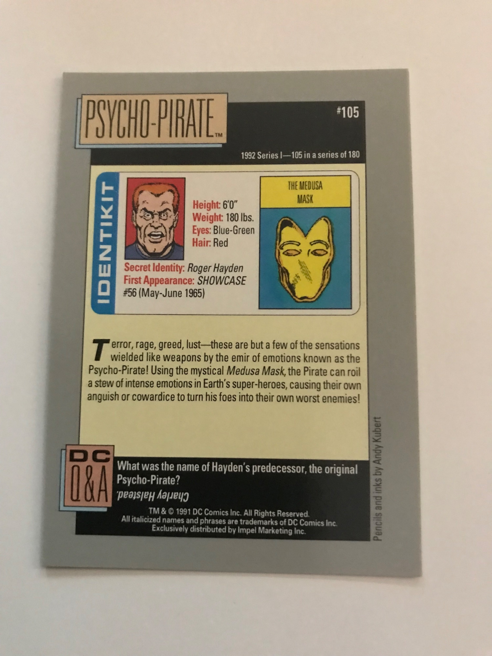 PSYCHO-PIRATE #105 card : 1992 DC Universe Series 1, NM/M, Impel ...
