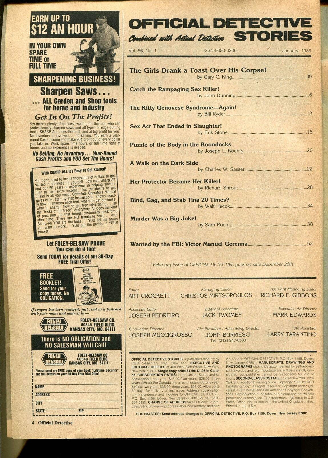 Official Detective 1/1986- gun moll-sawed off shot gun-violent -pulp ...