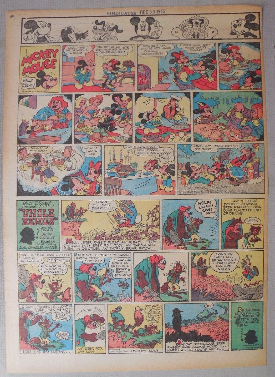 Mickey Mouse Sunday Page by Walt Disney from 12/30/1945 Tabloid Page ...