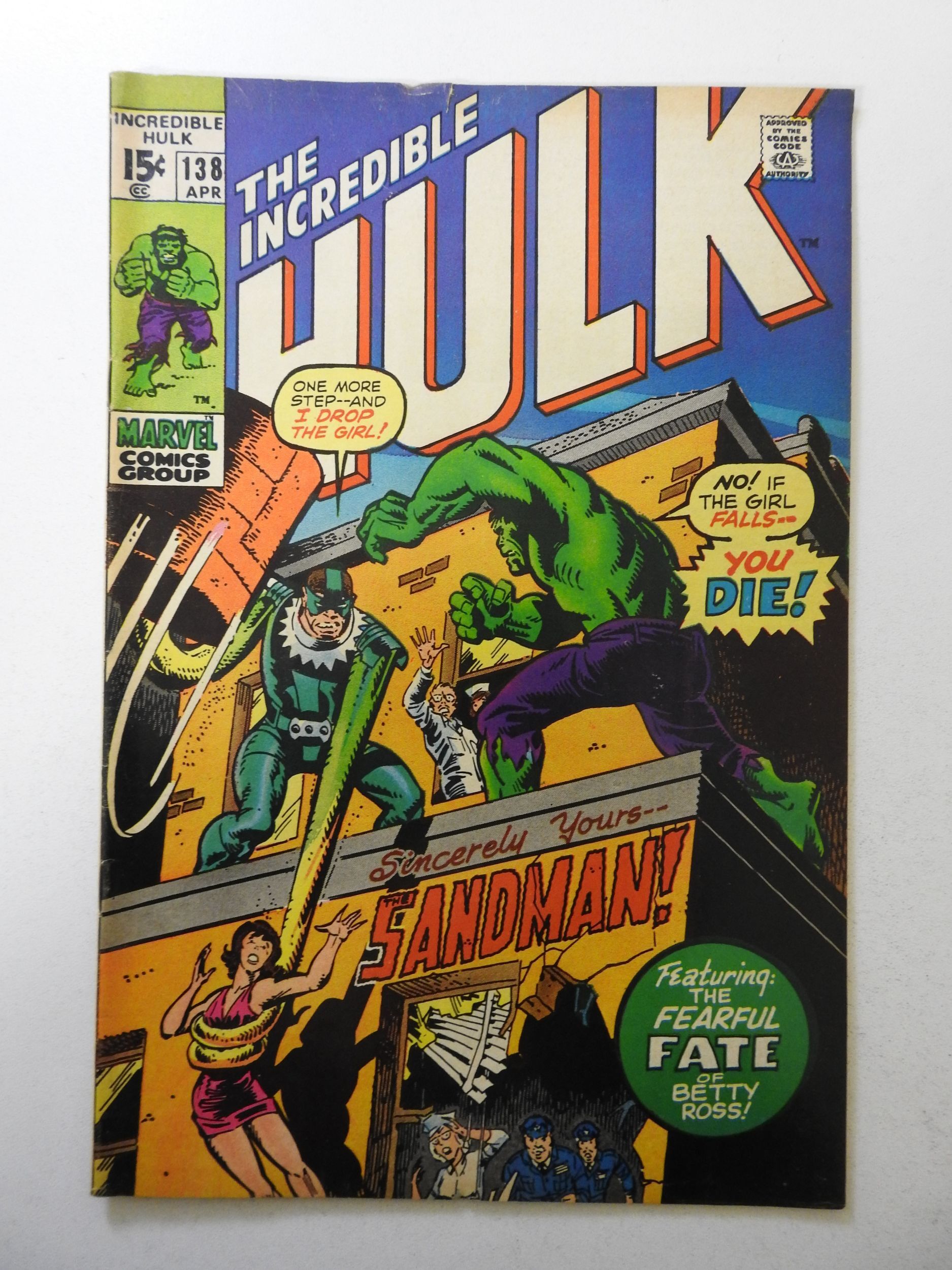 The Incredible Hulk #138 (1971) FN- Condition! 1/4 in tear through top ...