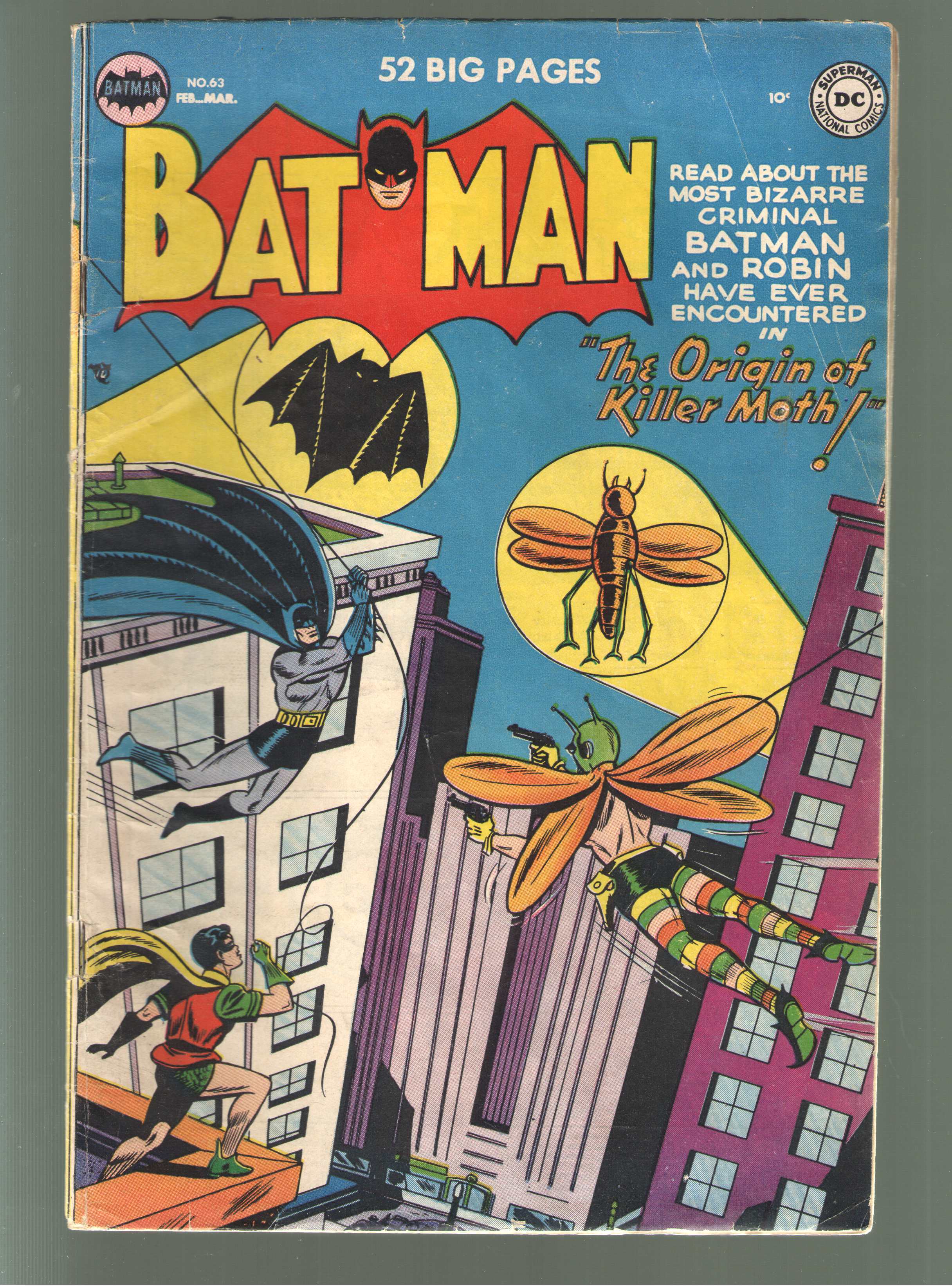 Batman 63;Vg+ 4.5(1951!!) 1st Appearance Killer Moth;Joker Story;Ufo ...