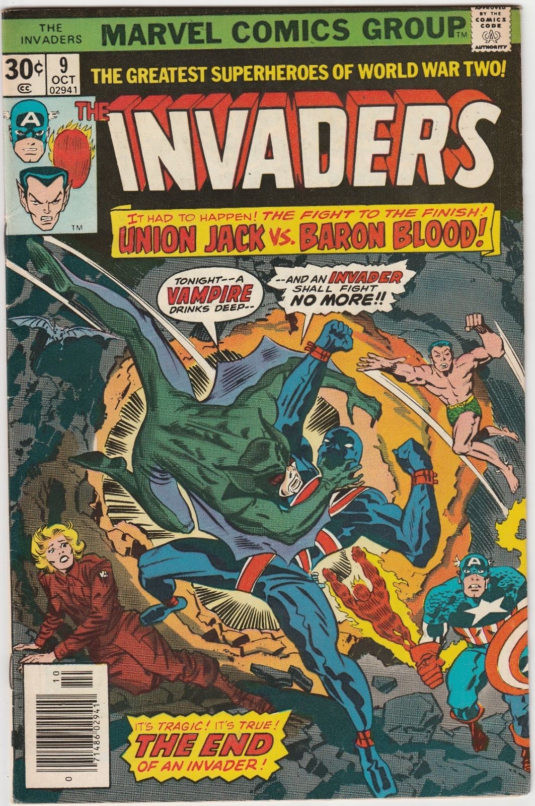 4 The Invaders Marvel Comics # 7 8 9 10 Captain America Namor Human ...