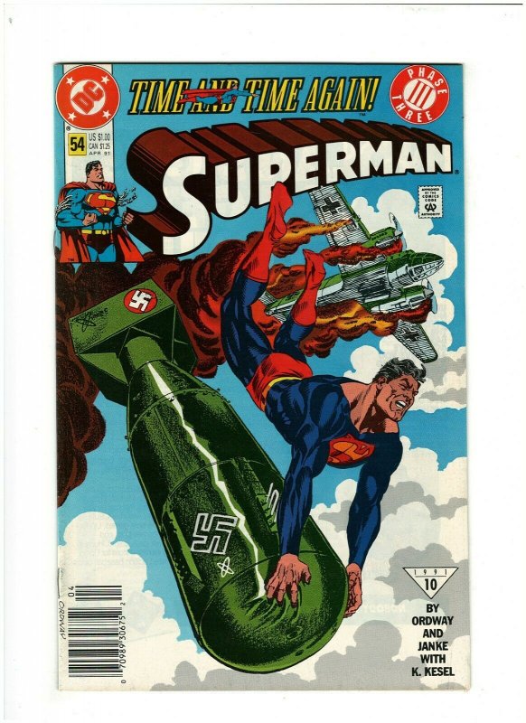 Superman #54 NM- 9.2 Newsstand DC Comics 1991 vs. Nazi's in WWII ...