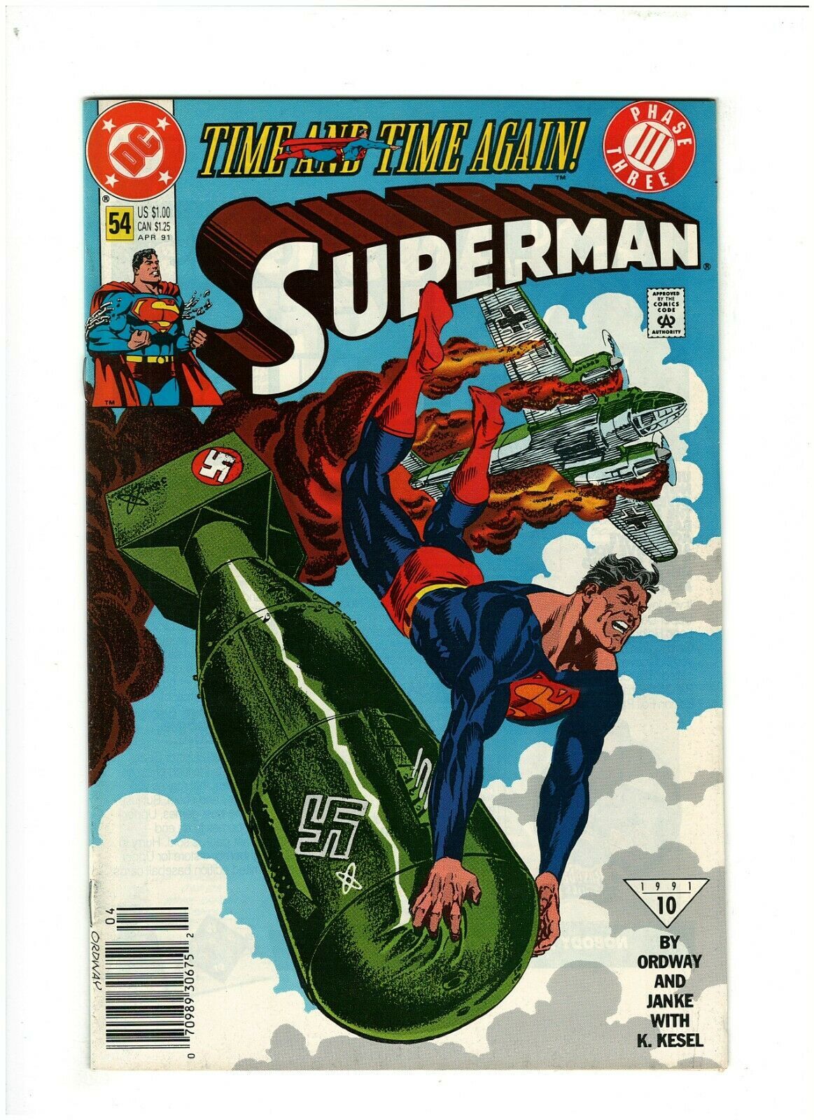 Superman #54 NM- 9.2 Newsstand DC Comics 1991 vs. Nazi's in WWII ...
