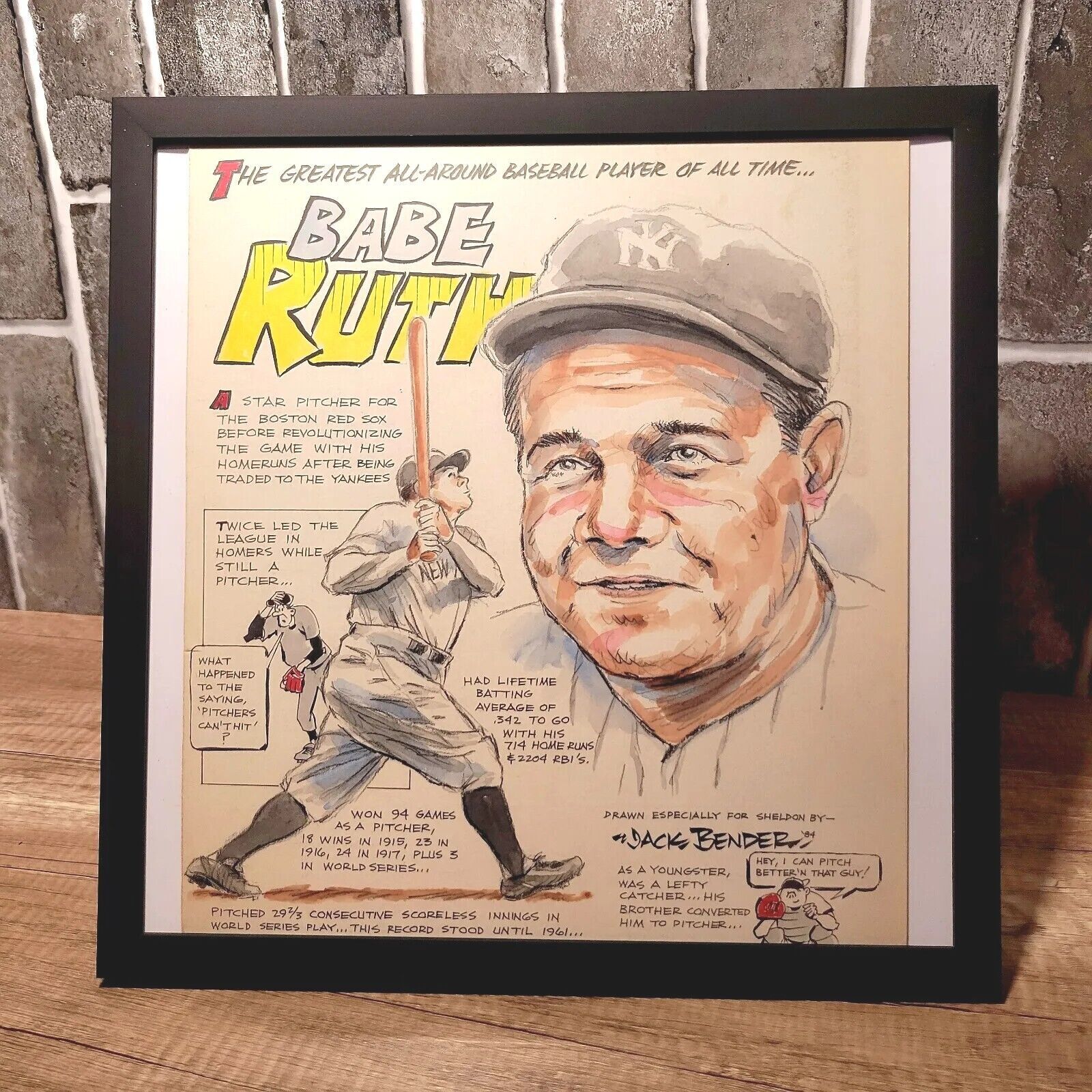Original BABE RUTH Jack Bender Color Art Rare 1 of 1 NEW YORK YANKEES ...