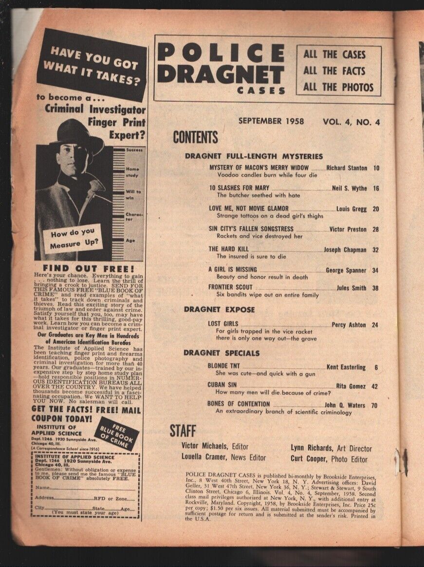 Police Dragnet Cases 9/1958-Cuban sin-strange tattoos on a dead girls ...