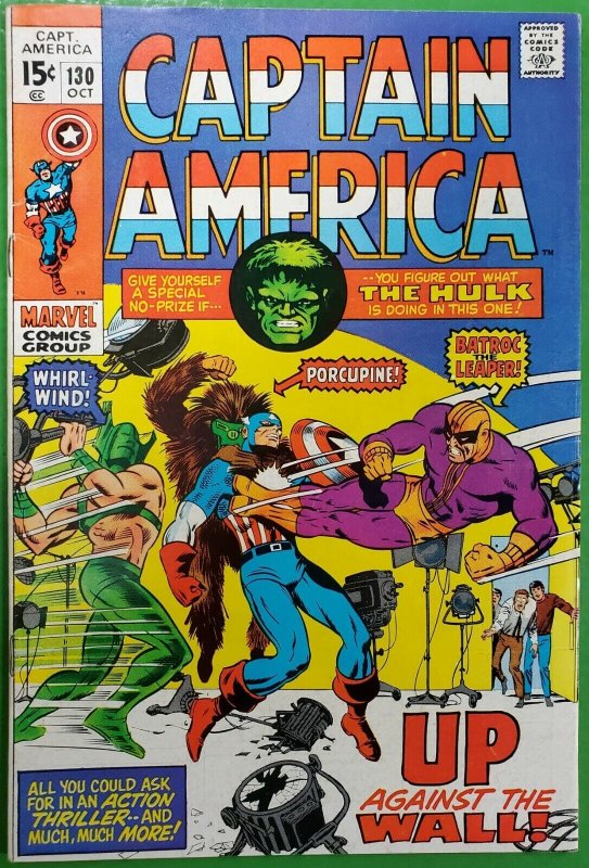 Captain America #130 Hulk Appearance Stan Lee Gene Colan 1970 Marvel FN ...