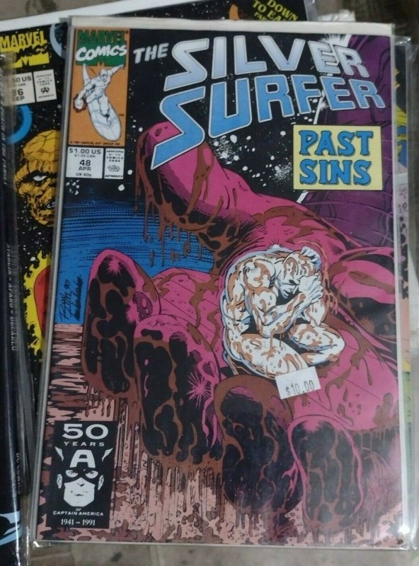 Silver Surfer # 48 1991 marvel galactus +thanos + infinity gauntlet ...