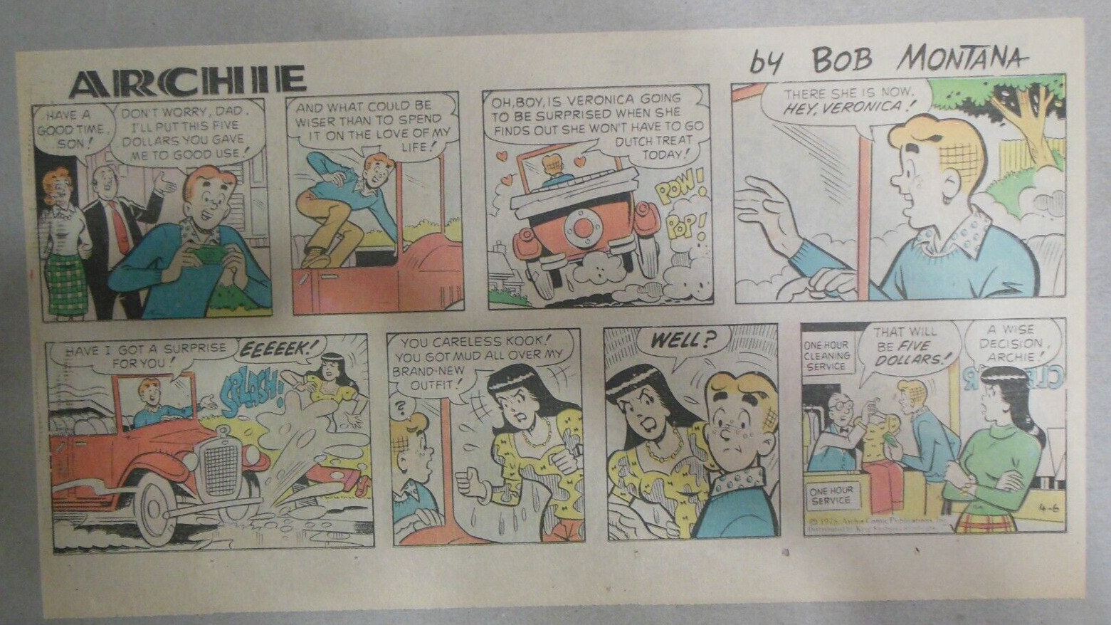 (22) Archie Sunday Pages by Bob Montana from 1975 Size: 7.5 x 15 inches ...