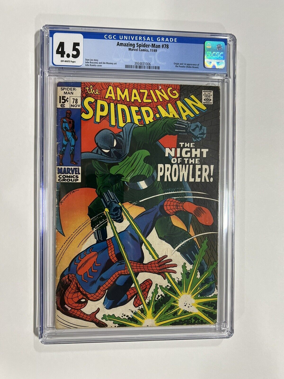 Amazing Spider-Man 78 cgc 4.5 ow pages Marvel 1969 1st Prowler ...