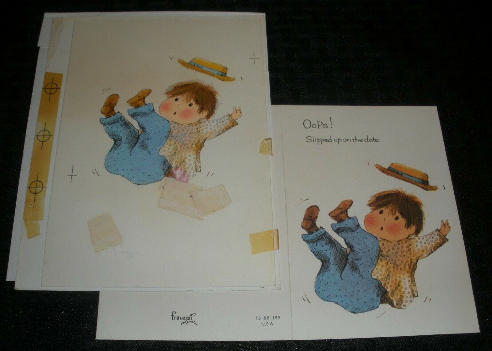 HAPPY BIRTHDAY Cute Boy w/ Hat Falling 5.5x7.5" Greeting Card Art #B159 ...