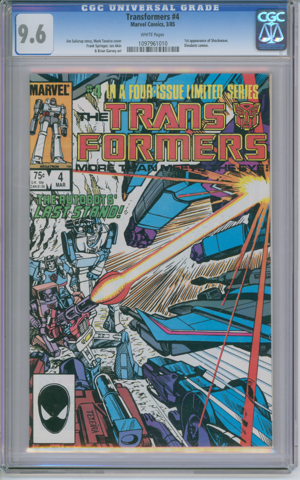 Transformers #4 CGC 9.6 1985 1st Appearance Of Shockwave And Dinobots ...