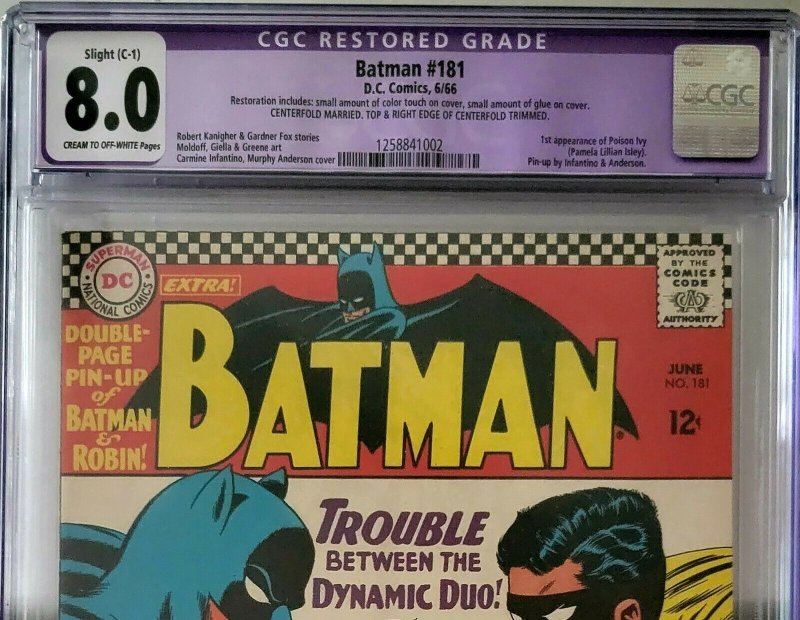 BATMAN #181 CGC 8.0 (DC June, 1966) Restored, 1st app POISON IVY only 5 ...