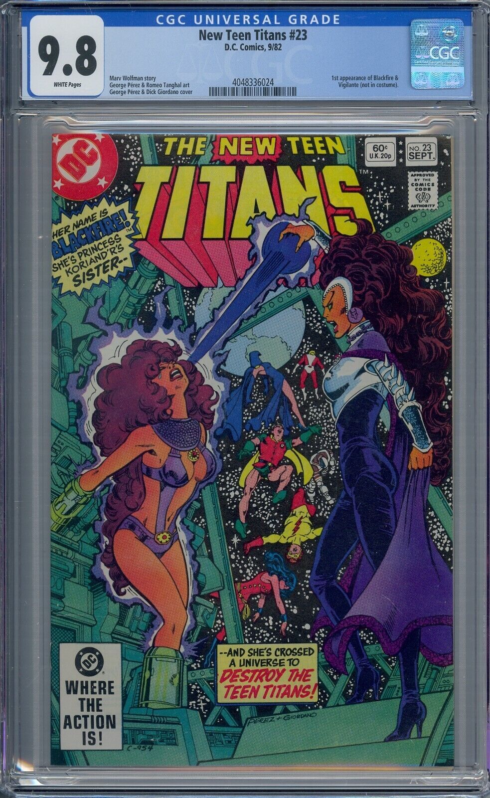 New Teen Titans #23 CGC 9.8 1st Blackfire Vigilante George Perez White ...