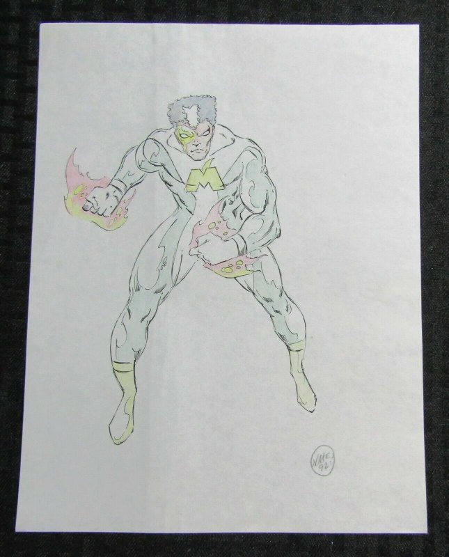 1992 M SUPERHERO Crouching w/ Flaming Fists by Nate 8.5x11" FVF 7.0 ...