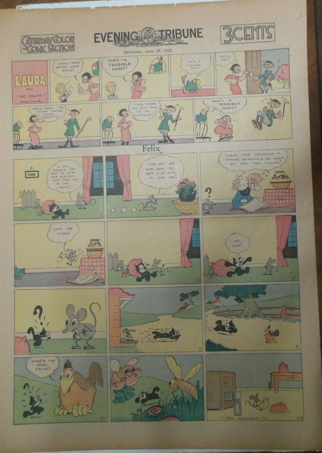 Felix The Cat Sunday Page by Pat Sullivan from 6/25/1927 Large Full ...