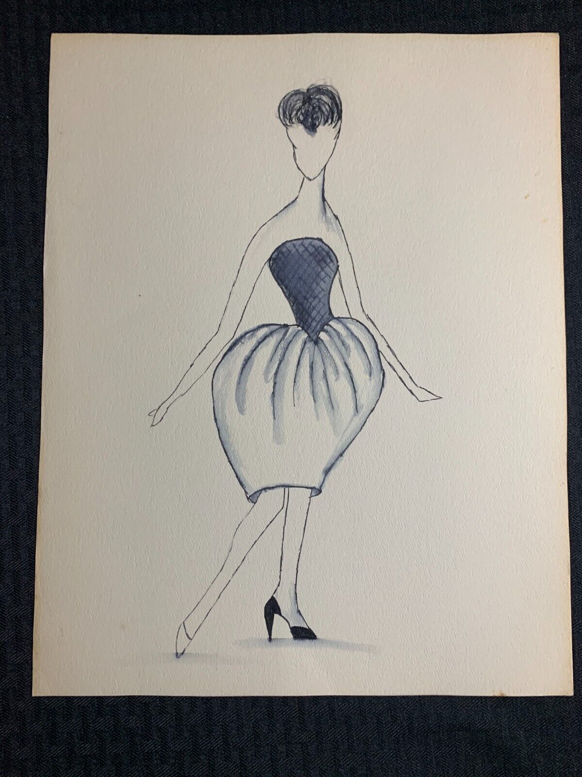 FASHION INK WASH DRAWING by Unknown 11x14" Girl w/ Short Hair & Puffy ...