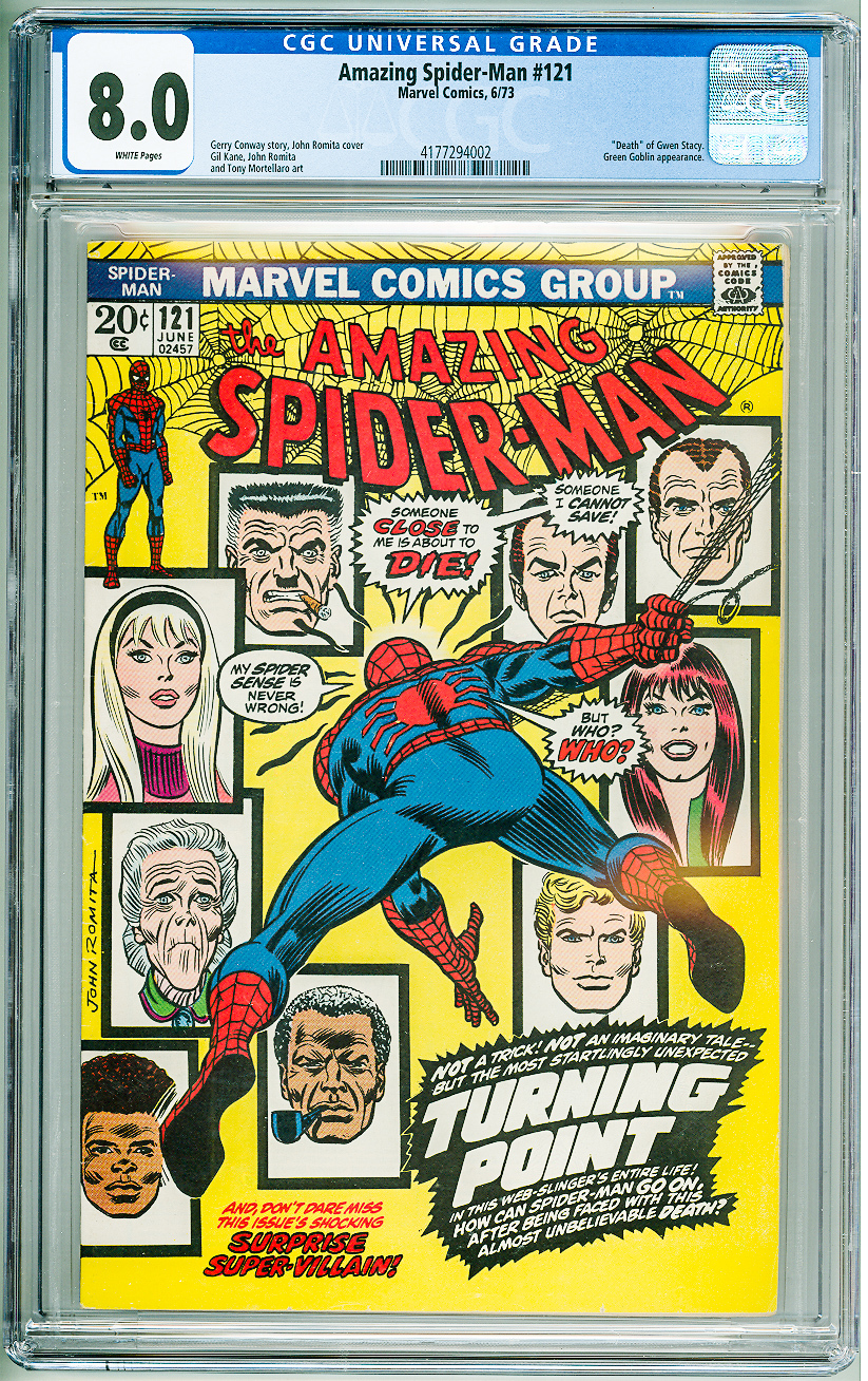 The Amazing Spider-Man #121 (1973) CGC 8.0! White Pages! "Death of Gwen ...