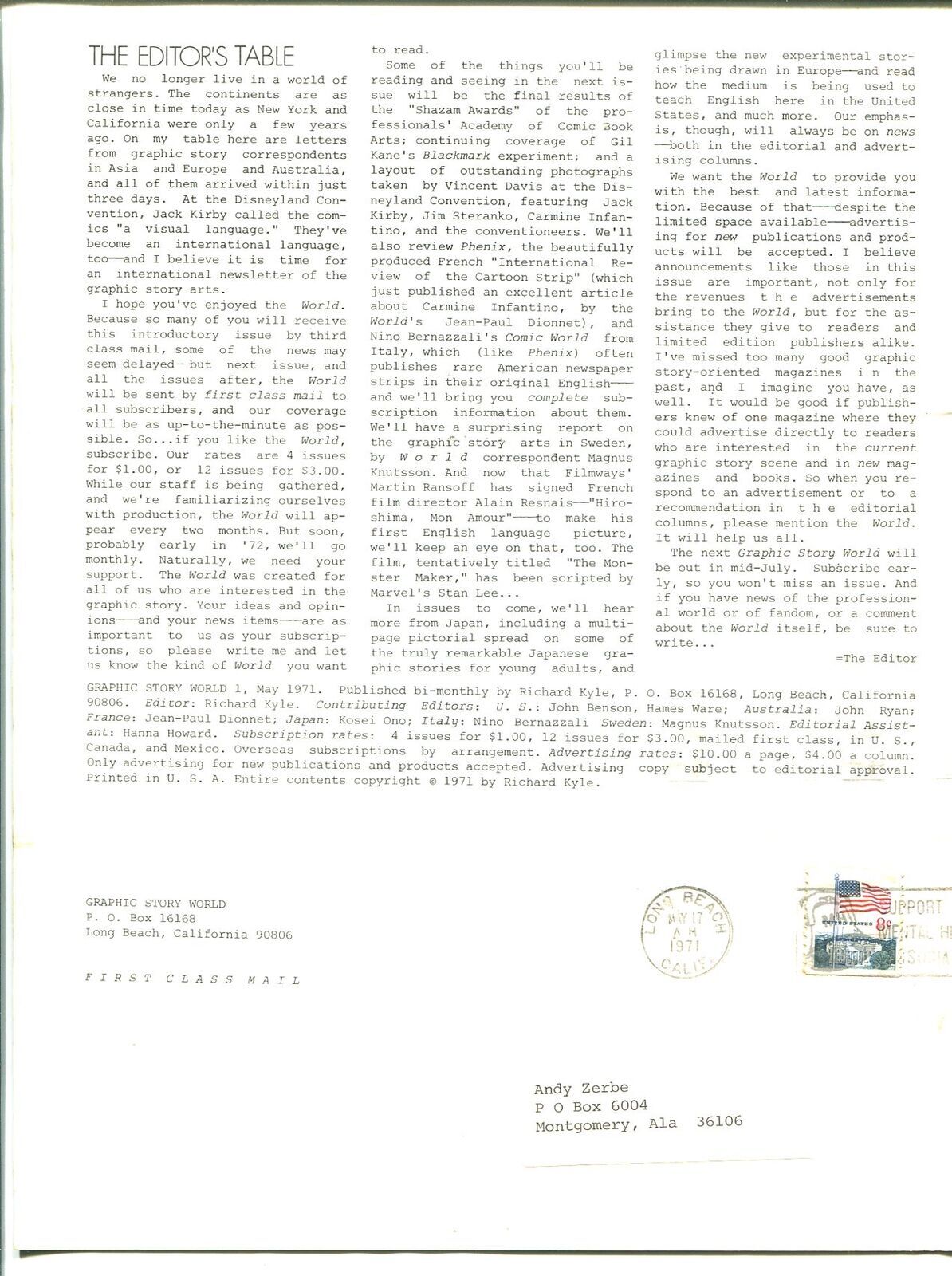 Graphic Story World # 1 1971-1st issue-newsletter format-Disneyland ...