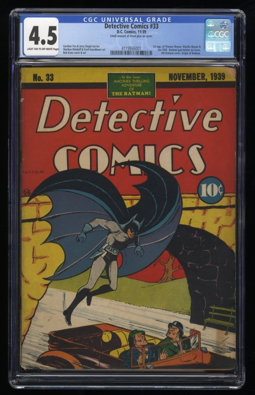 Detective Comics #33 CGC VG+ 4.5 4th Batman Cover and Origin Issue ...