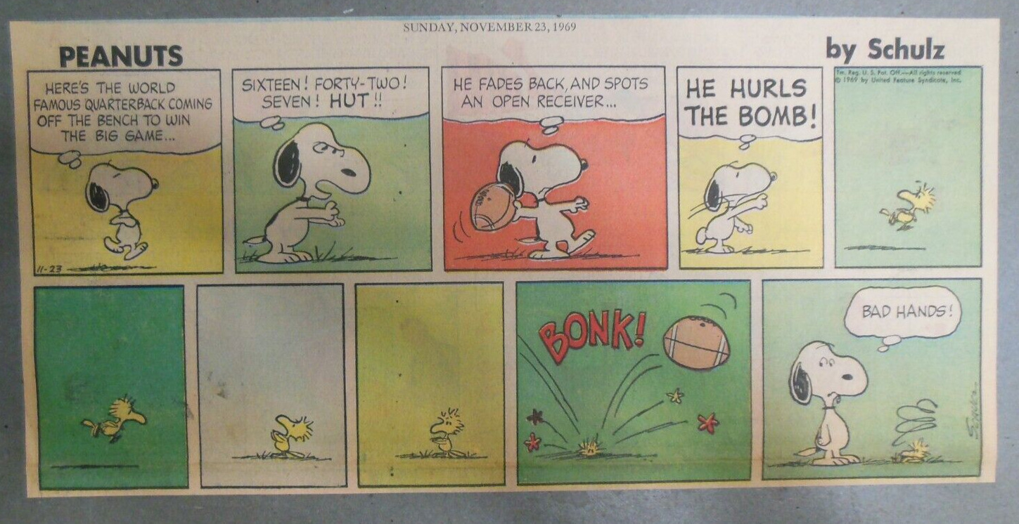 Peanuts Sunday Page by Charles Schulz from 11/23/1969 Size: ~7.5 x 15 ...