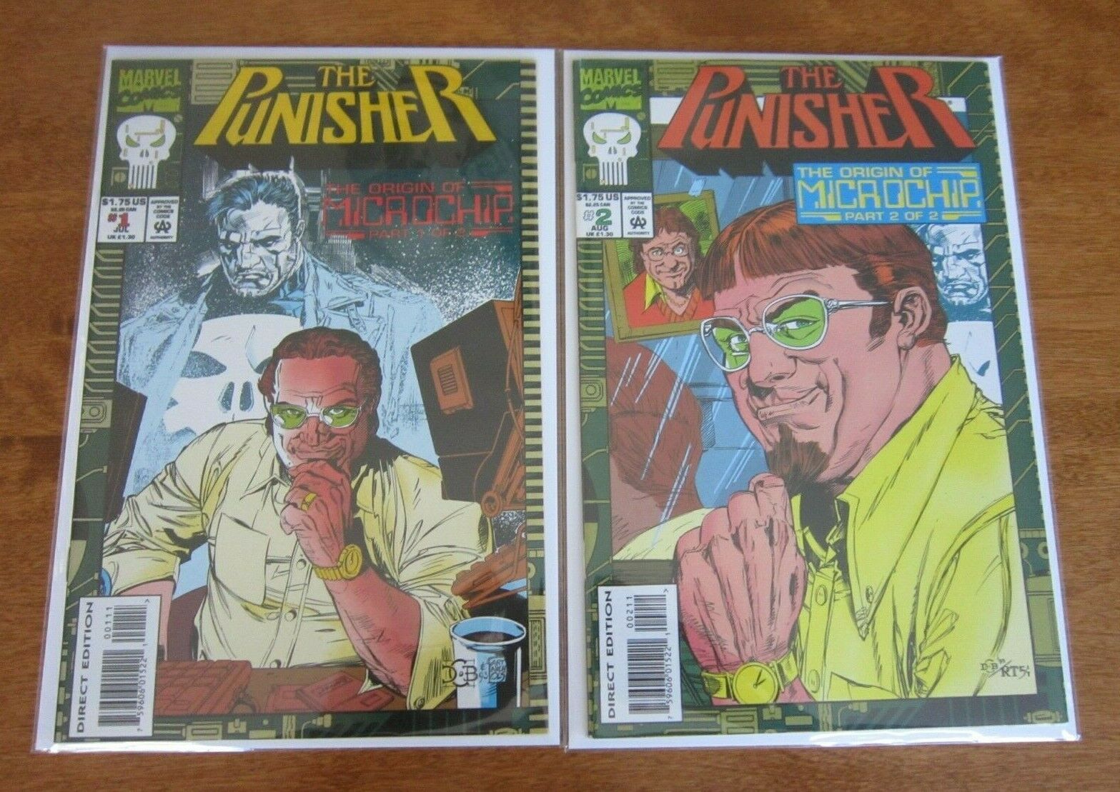 Punisher Origin of Microchip set #1 + 2 all 2 different 8.0 VF (1993 ...