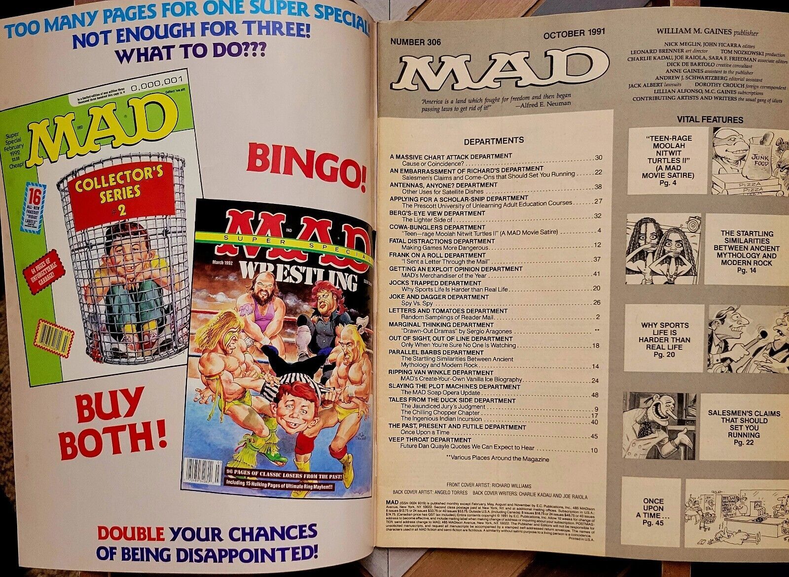 Vintage MAD Magazine #306 (Oct 1991) TMNT | VANILLA ICE | DAN QUAYLE ...