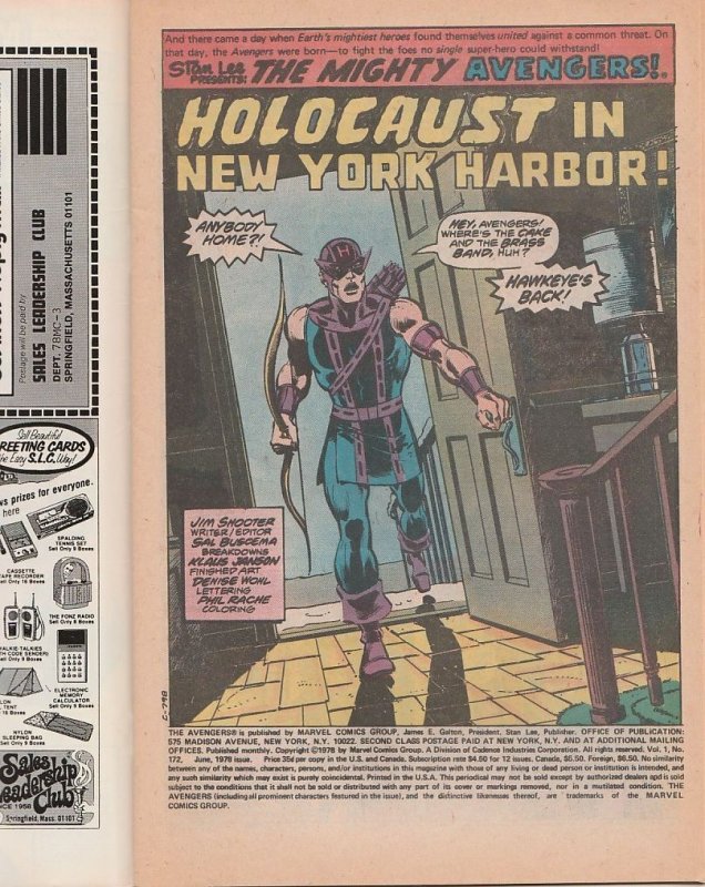 Avengers 172 June 1978 Hawkeye Ms Marvel Tyrak Avengers Vanish Korvac ...