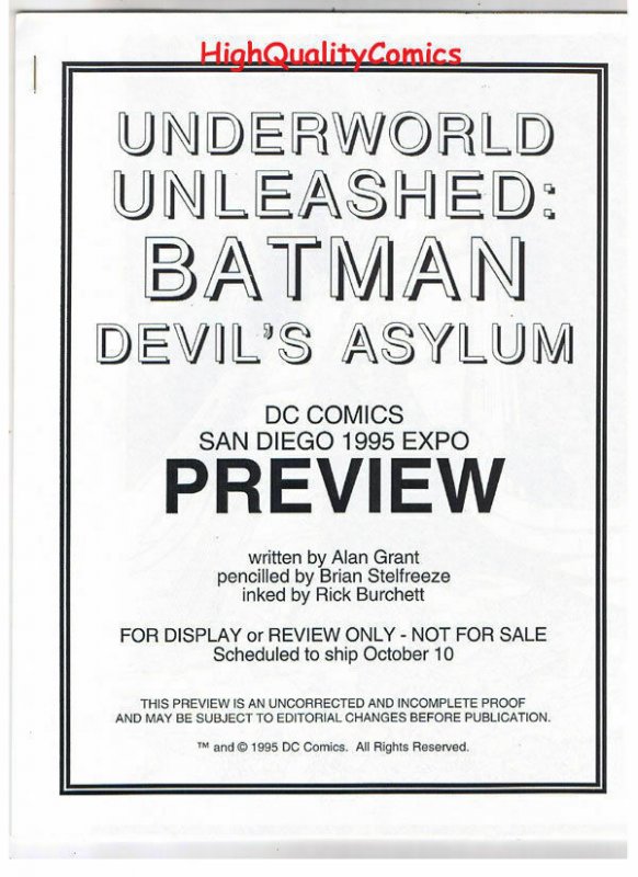 UNDERWORLD UNLEASHED Black and White Promo 1995 VF Batman Preview ...
