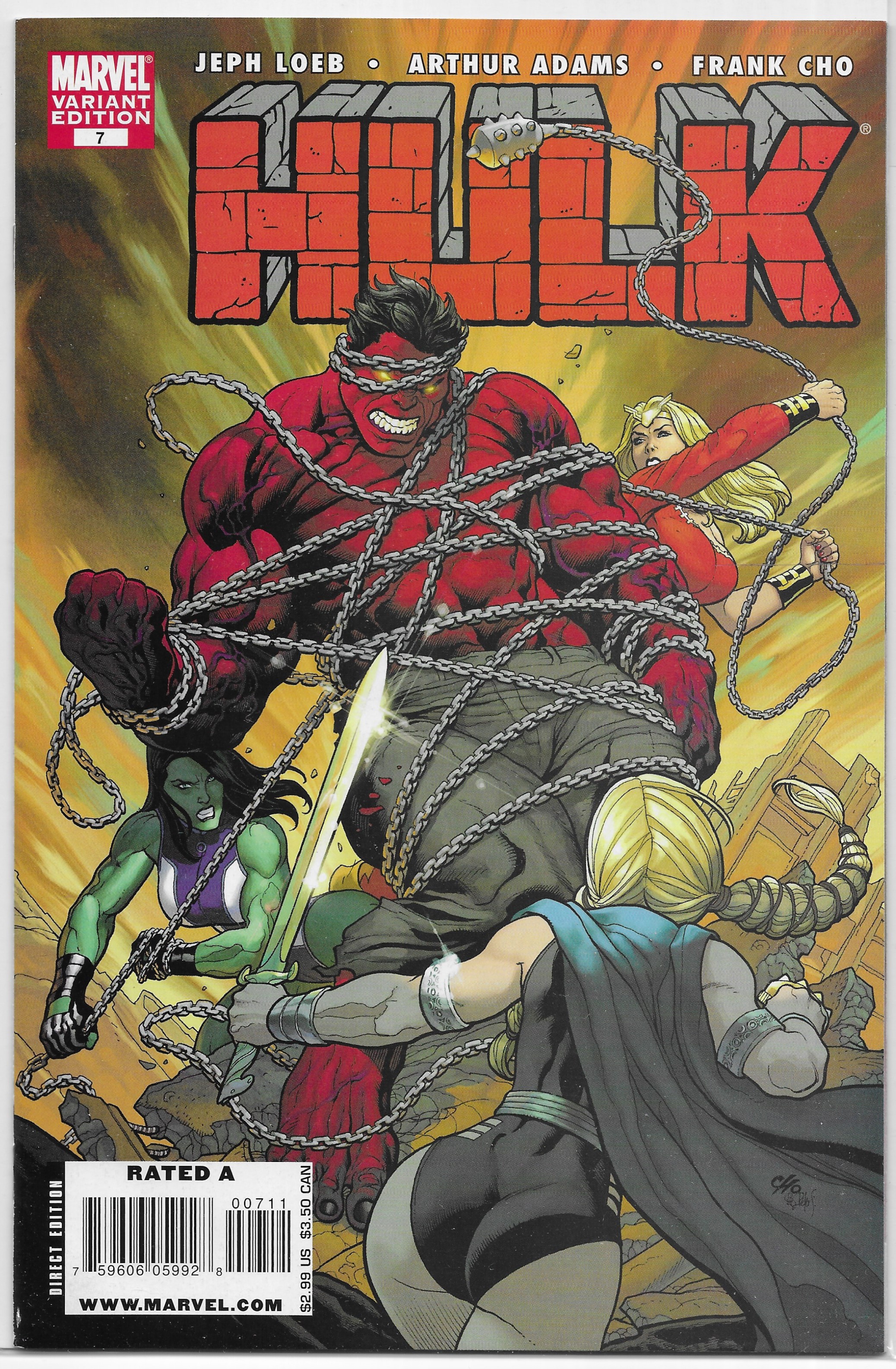 Hulk (vol. 2, 2008) # 7 B FN Loeb/Art Adams, Cho cover, Red | Comic ...