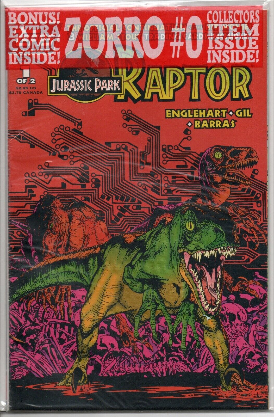 Jurassic Park Raptor #1-2 Sealed in Polybags w/cards (1993 Topps Comics ...