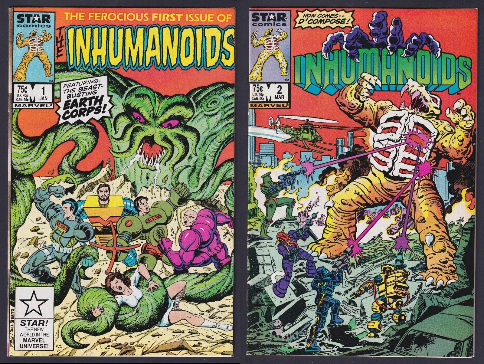 INHUMANOIDS # 1 and 2 Comic 1987 Marvel Star~ D'COMPOSE ~ VINTAGE ...