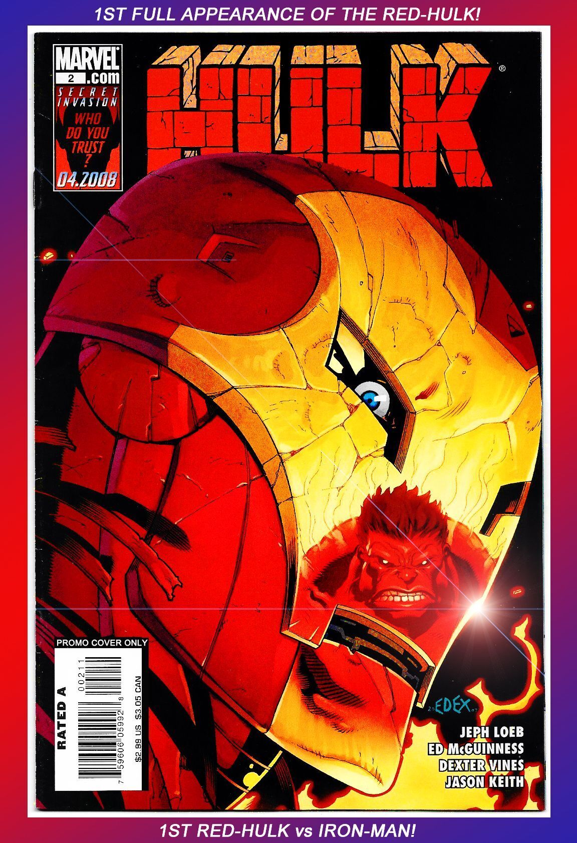 Hulk #2 (2008) Hot-Key! 1st Full APP of the Red-Hulk! 1st Iron-Man Vs ...