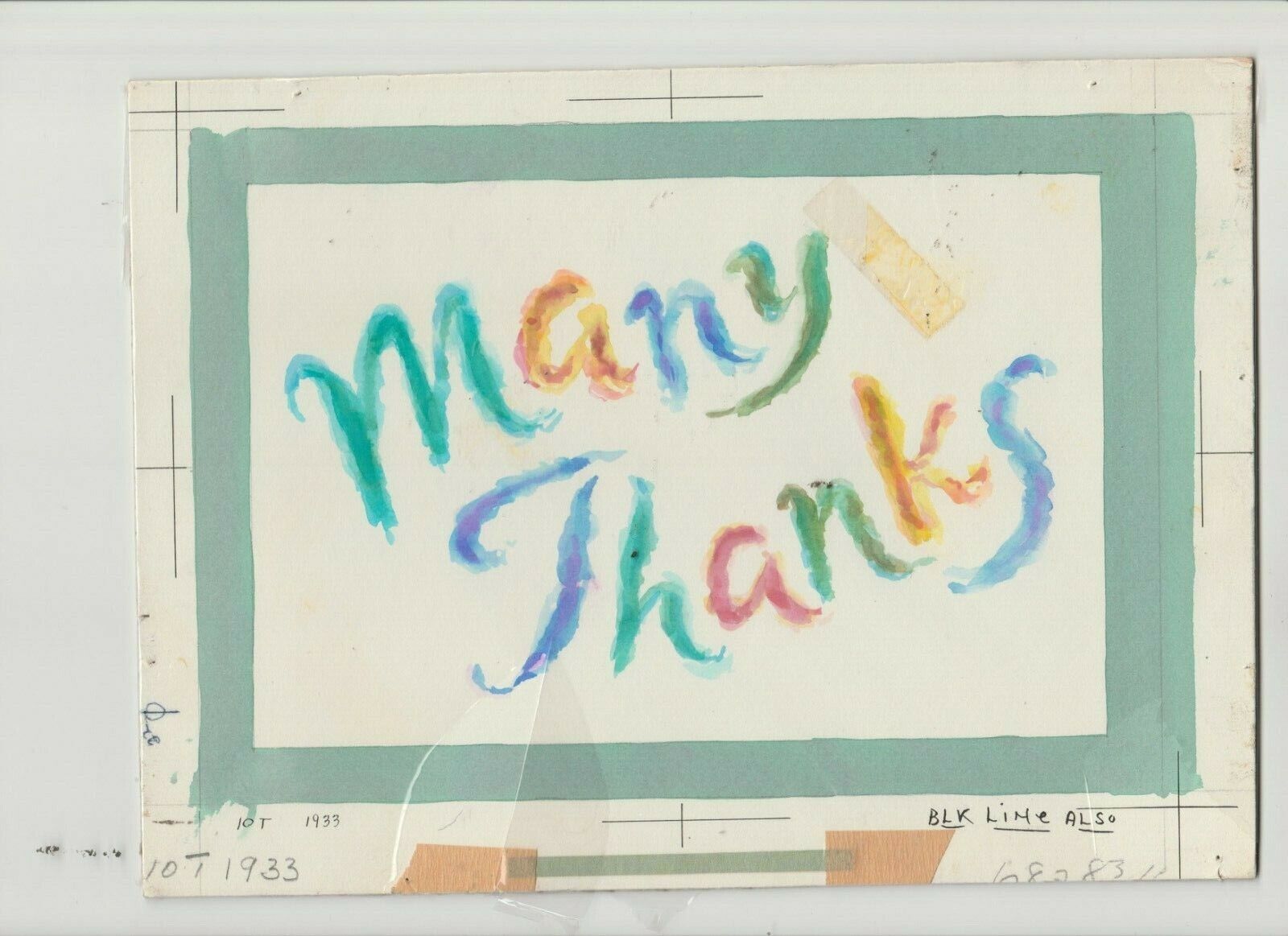 THANK YOU MANY THANKS Colorful Lettering 10x7.5" Greeting Card Art LOT ...