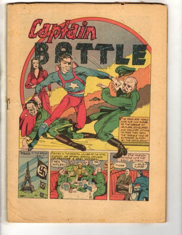 Captain Battle Comics # 1 NG 1941 Comic Book Hitler Nazis WW2 No Cover ...