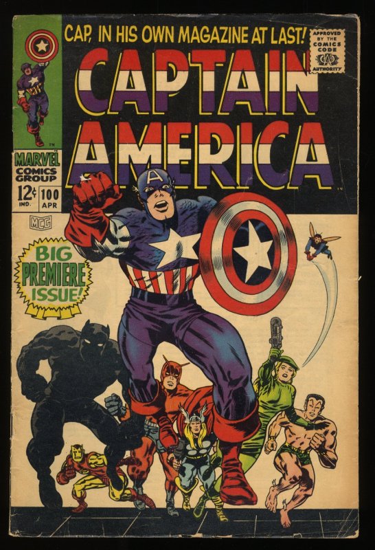 Captain America #100 VG+ 4.5 1st Issue! Black Panther Appearance ...