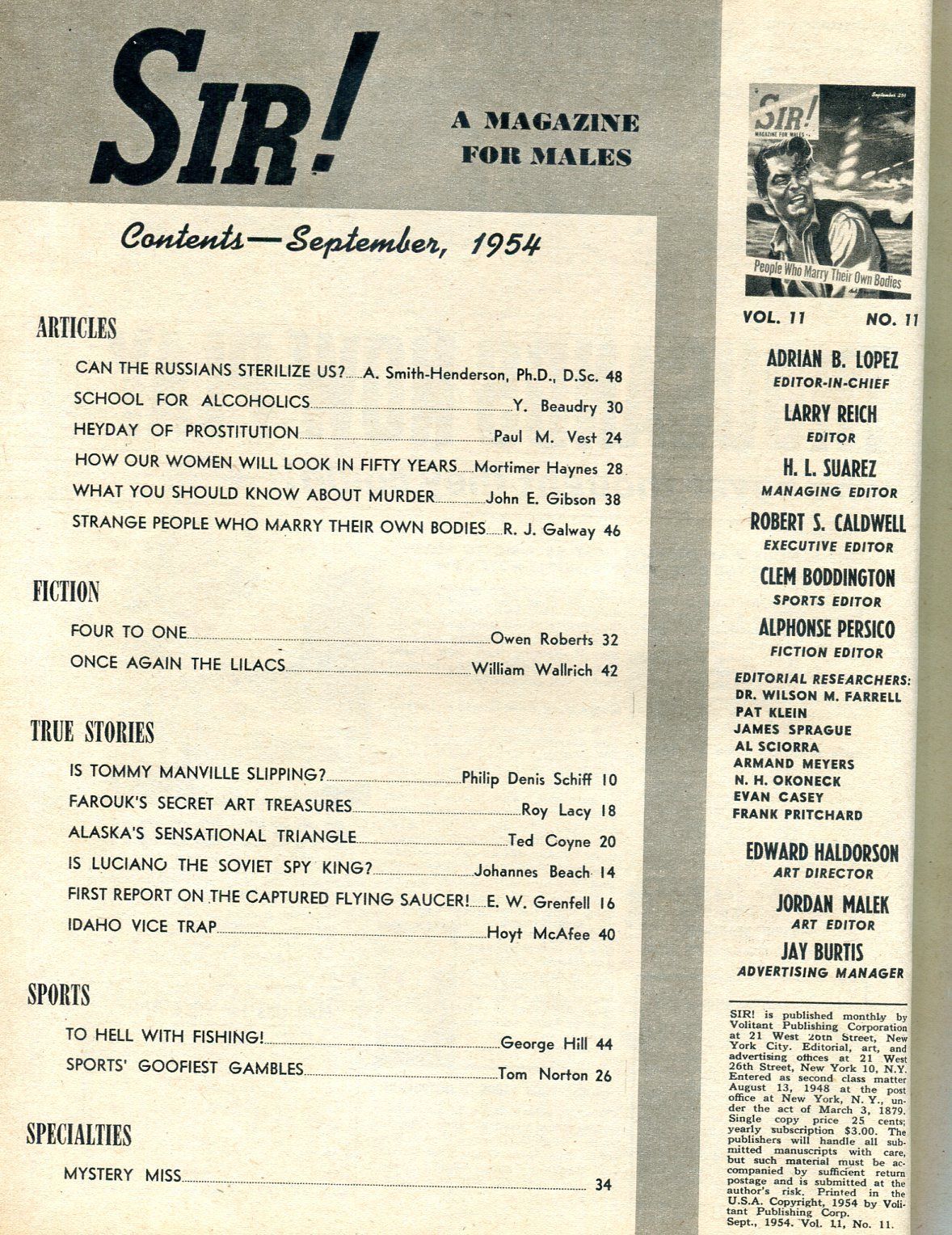 Sir! Magazine September 1954-UFOS-H-BOMBS-LUCKY LUCIANO-CHEESECAKE ...