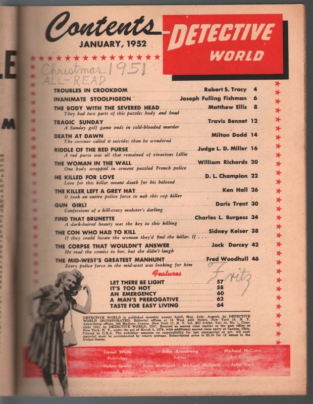 Detective World 1/1952-gun moll cover-crime stories-pulp thrills-Gun ...