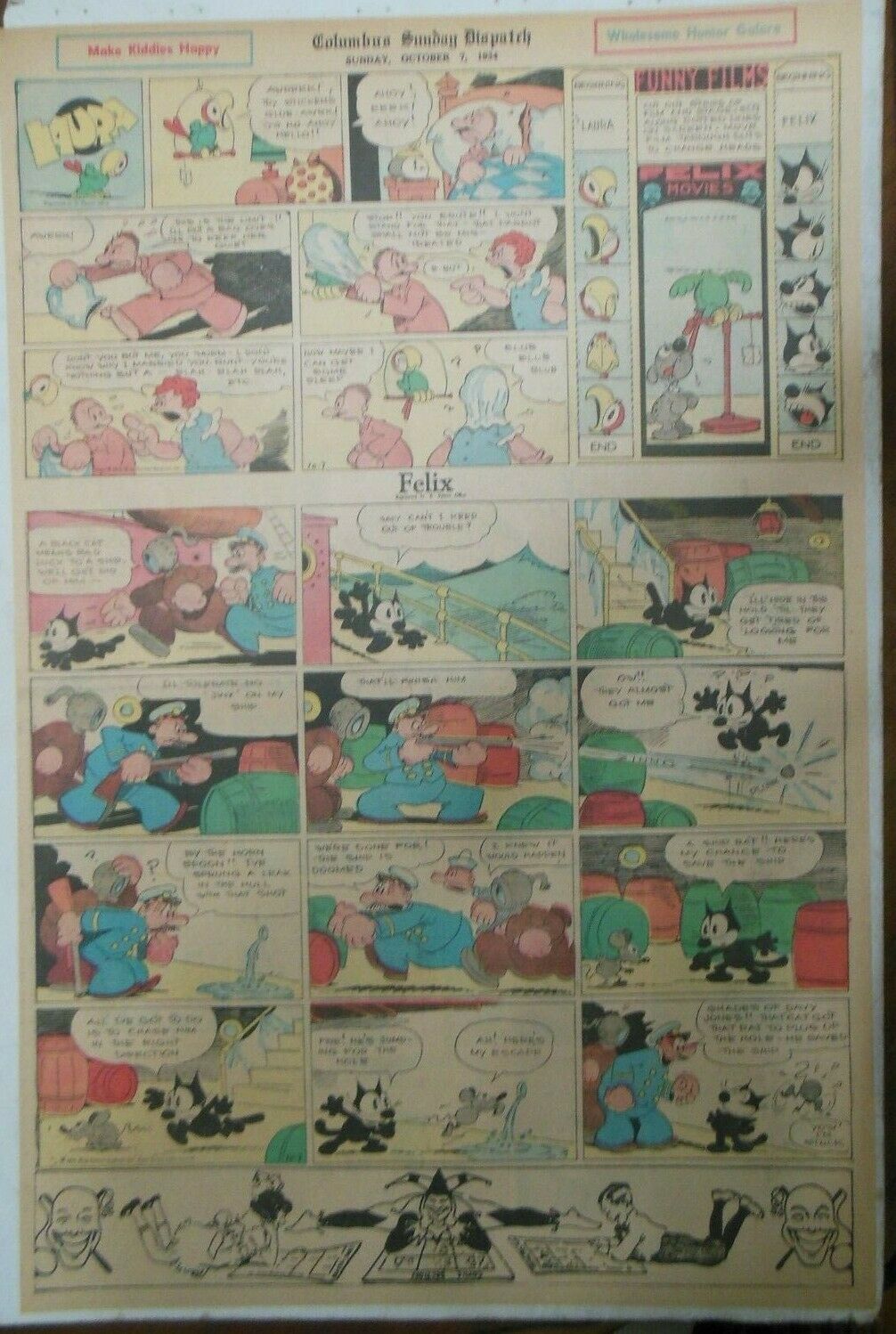 Felix The Cat Sunday Page by Pat Sullivan from 10/7/1934 Large Full ...