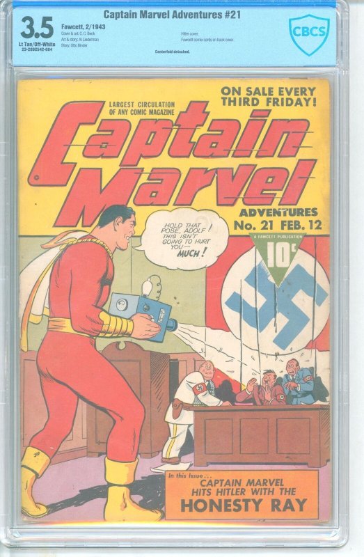 Captain Marvel Adventures #21 CBCS 3.5 WWII Hitler cover | Comic Books ...