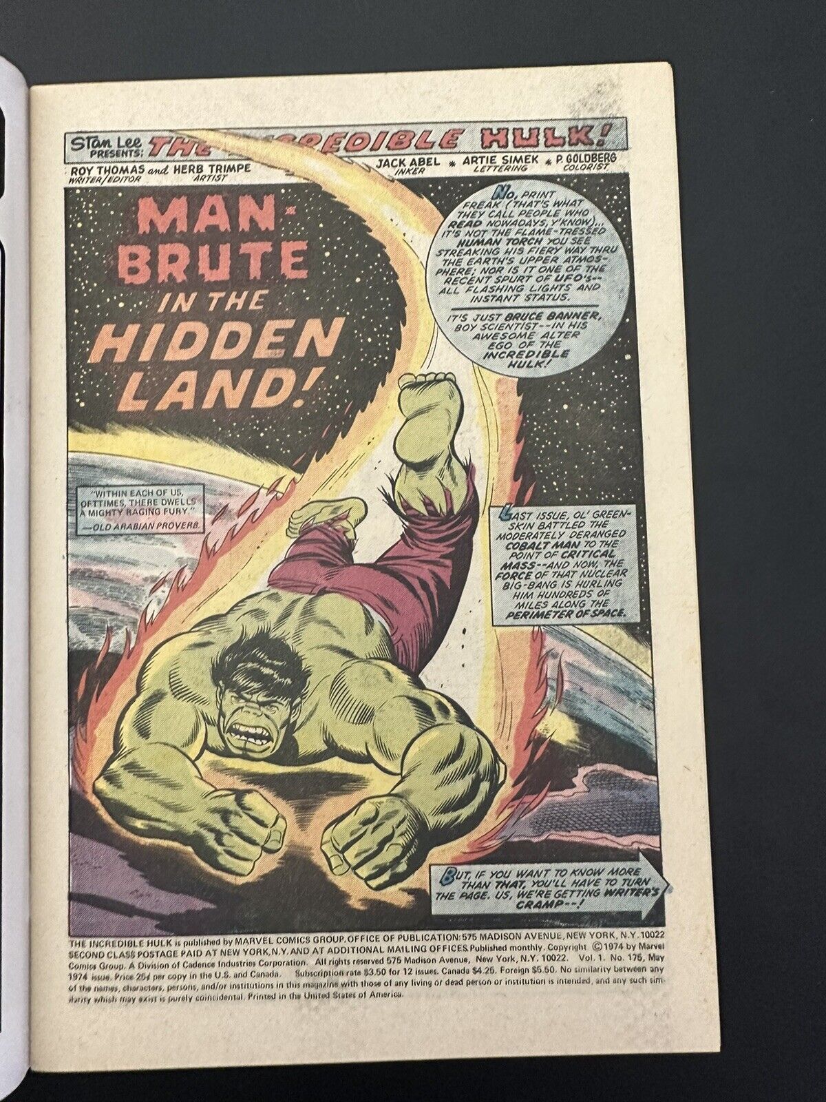 The Incredible Hulk #175 VF+ First 25-cent cover price issue (Marvel ...