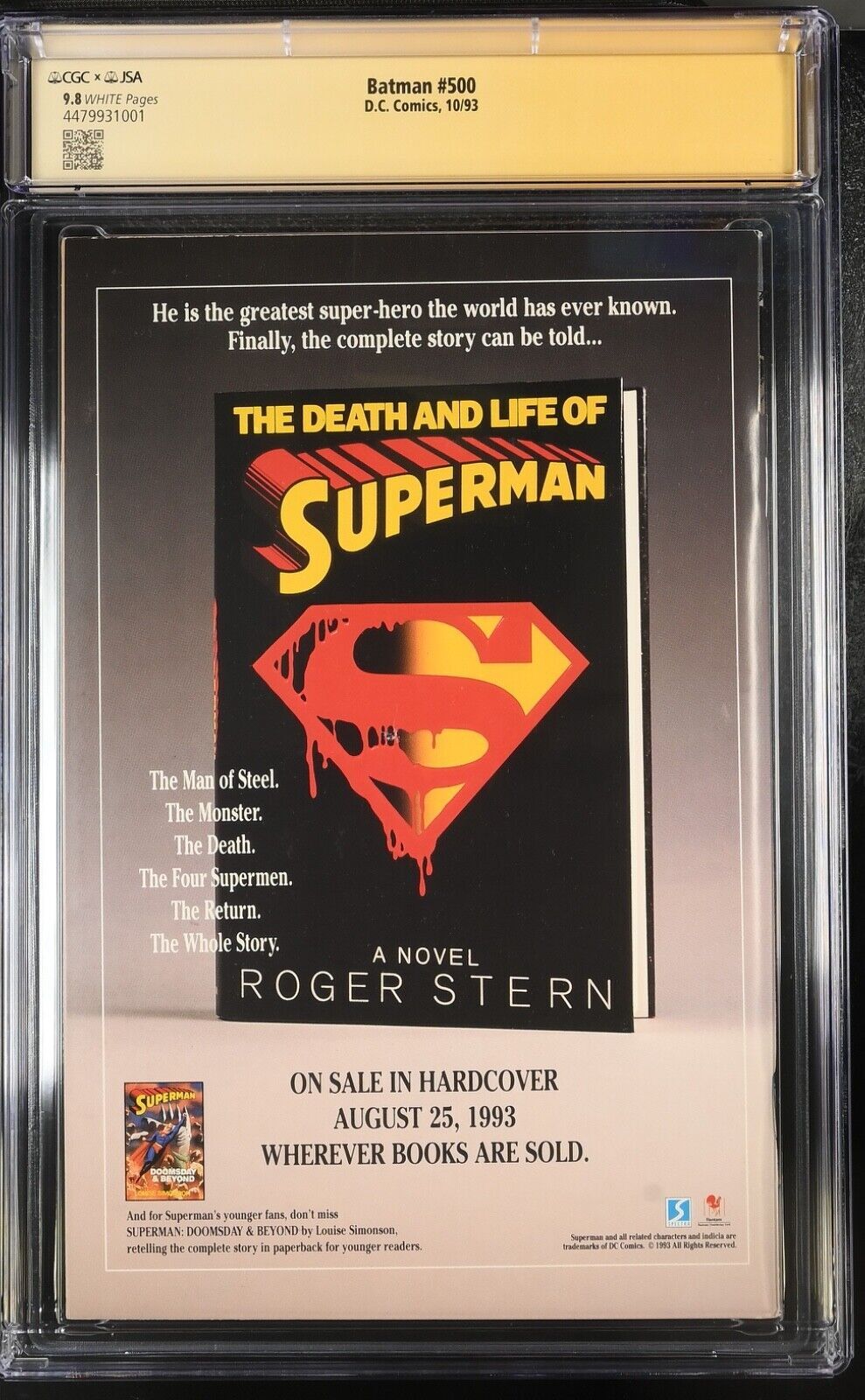(1993) Batman #500 CGC JSA Authentic Signature Series 9.8 WP! Signed by ...