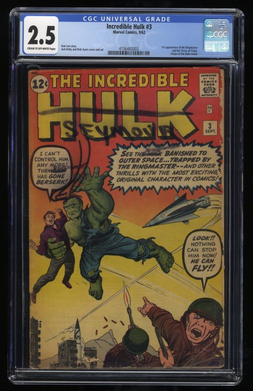 Incredible Hulk (1962) #3 CGC GD+ 2.5 1st Appearance Ringmaster ...