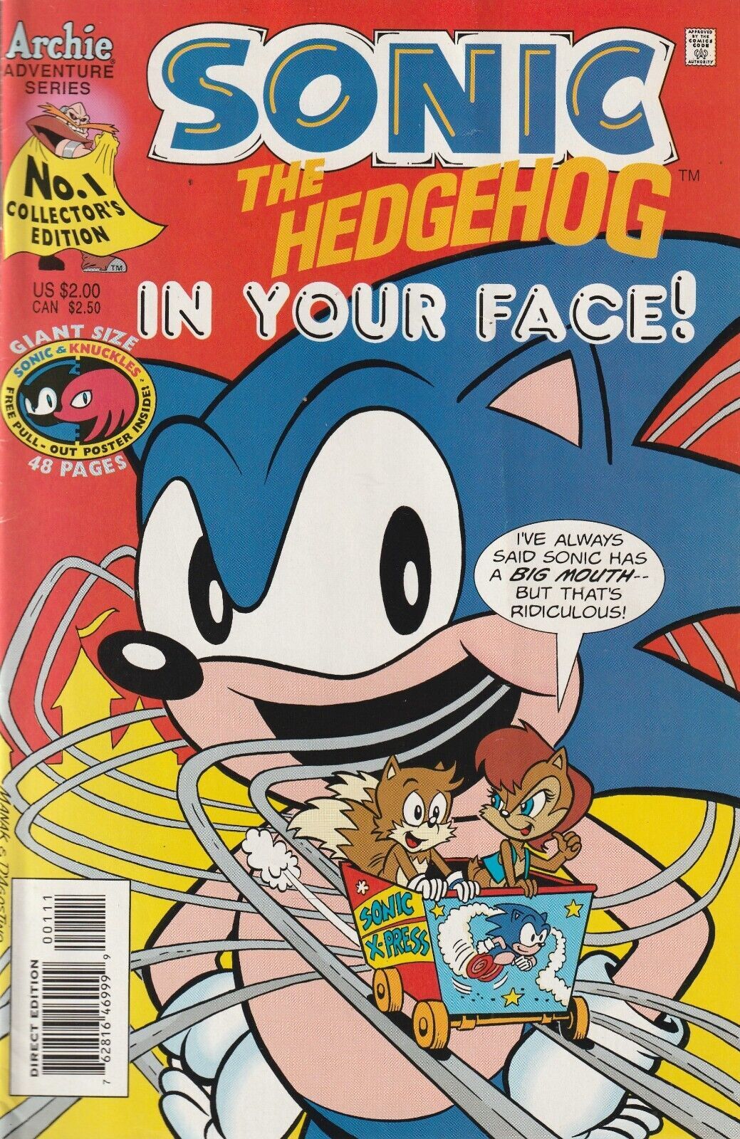 Sonic The Hedgehog: In Your Face # 1 Cover A VF Archie Adventure 1995 ...